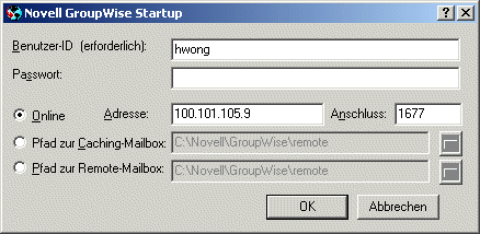 Novell Documentation: GroupWise 6.5 - Anmelden bei GroupWise