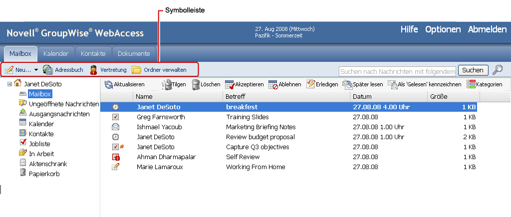 Novell Doc: Benutzerhandbuch zum GroupWise 8 WebAccess-Client - Kennenlernen der GroupWise ...
