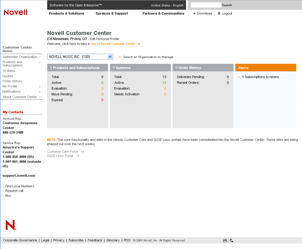 Novell Doc: Novell Customer Center – Verwalten Ihres Kontos