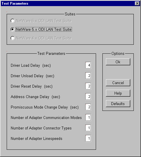 Novell Documentation: LAN Test Tools - Test Parameters