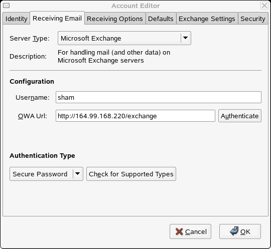 Novell Documentation: Evolution 2.6 - Adding Your Exchange Account to Evolution