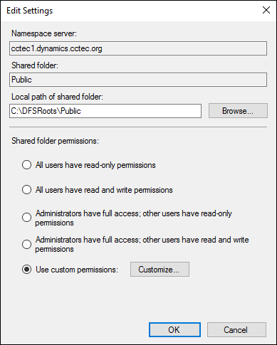Creating DFS Namespace Permissions - Micro Focus File Dynamics 6.5 Administration Guide