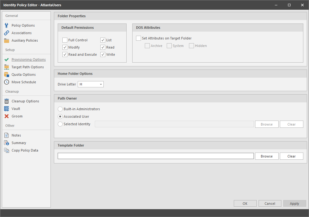 Creating a User Home Folder Policy - Micro Focus File Dynamics 6.5 Administration Guide