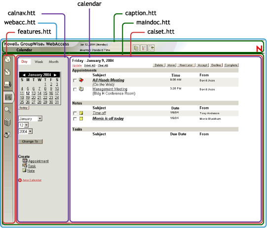 Novell Doc: GroupWise SDK: WebAccess Customization - Modifying the Calendar Windows