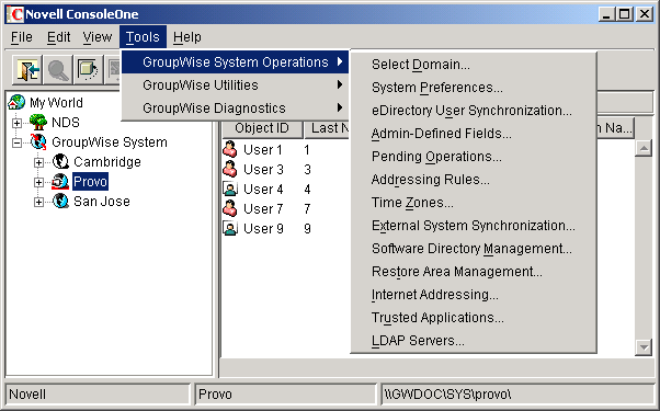 Novell Documentation: GroupWise 6.5 - Assigning Rights Based on Administration Responsibilities