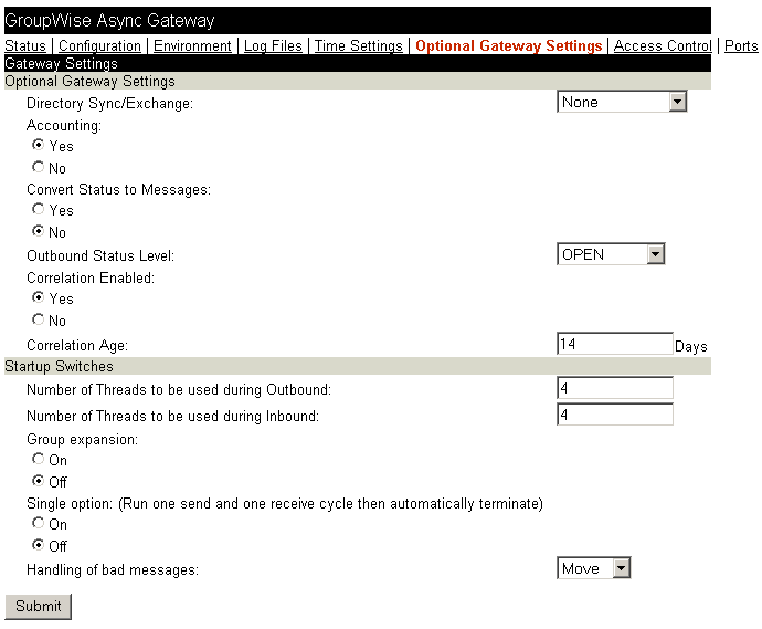Novell Documentation: GroupWise 6.5 - Using the Async Gateway Web Console