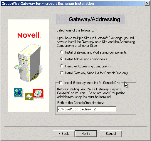 Novell Documentation: GroupWise Gateway - Installing the Exchange Gateway Addressing Components