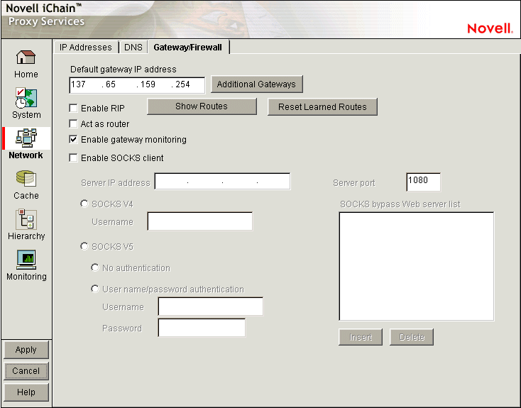 Novell Documentation: Novell iChain 2.0 - The Network Panel