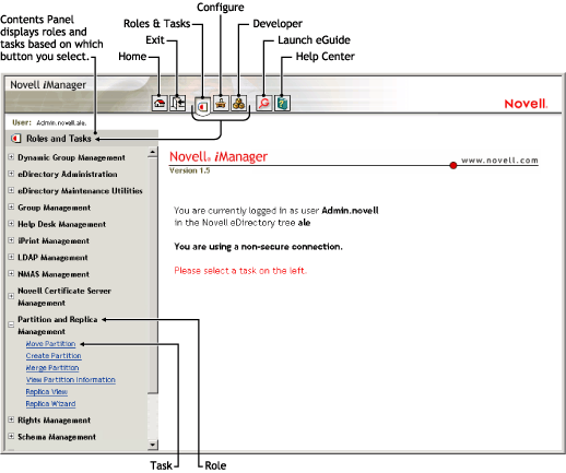 Novell Documentation: iManager 1.5.1 - iManager Interface