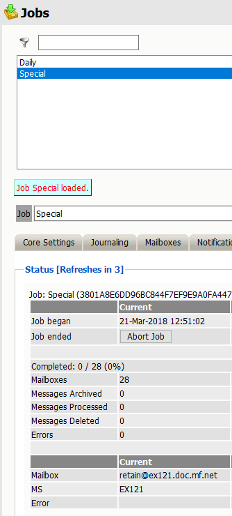 Stopping a Job - Retain Unified Archiving