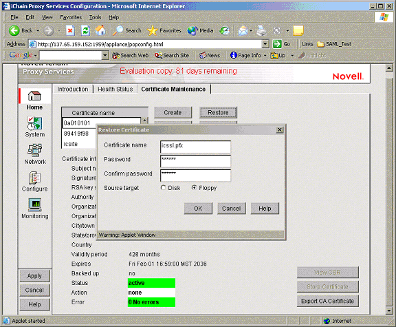 Novell Documentation Saml Extension For Novell Ichain Exporting The Ssl Key