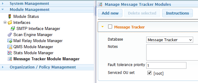 Message Tracker Module Manager - Micro Focus Secure Messaging Gateway Administrator's Guide