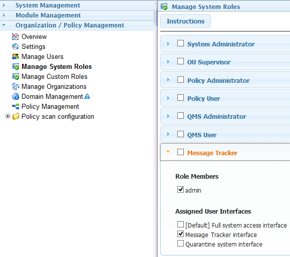 Manage System roles - Micro Focus Secure Messaging Gateway Administrator's Guide