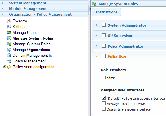 Manage System roles - Micro Focus Secure Messaging Gateway Administrator's Guide